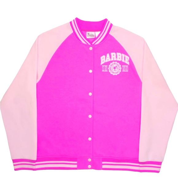 Barbie | Jackets & Coats | Barbie Collegiate Logo Lets Go Adult Bomber ...